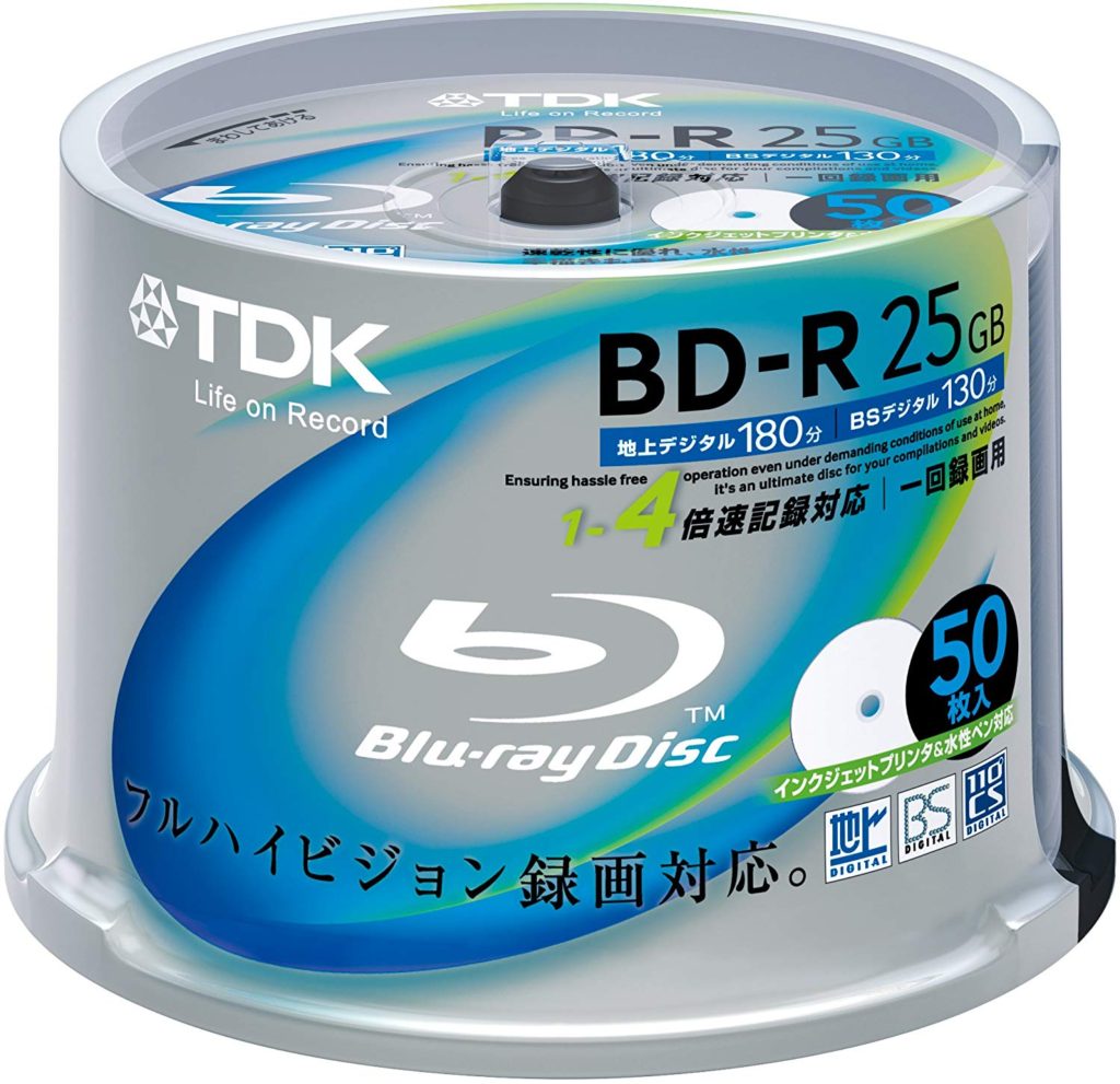 TDK Blu-ray Disc 50 Spindle – 25GB 4X BD-R – Printable – BRV25PWB50PK amazon B002RT85RW (50 ...