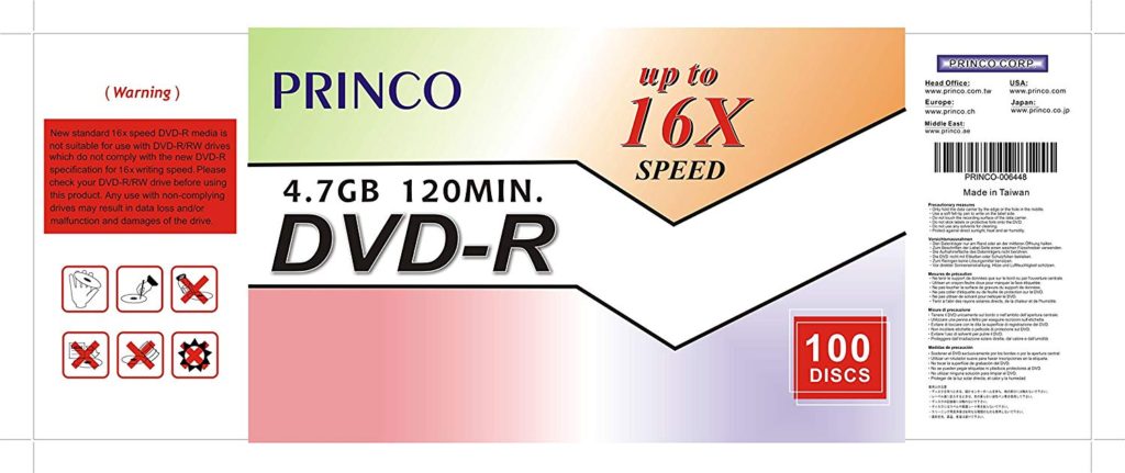 600 PRINCO Branded Logo DVD-R 16X IN CAKE TUBS **NOT printable (CTN-600 ...
